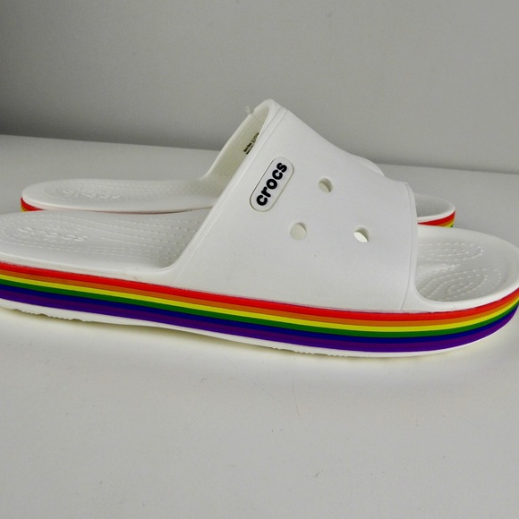 CROCS | Shoes | Crocs Crocband 2 Rainbow Slides Sandals Nwt Relax ...